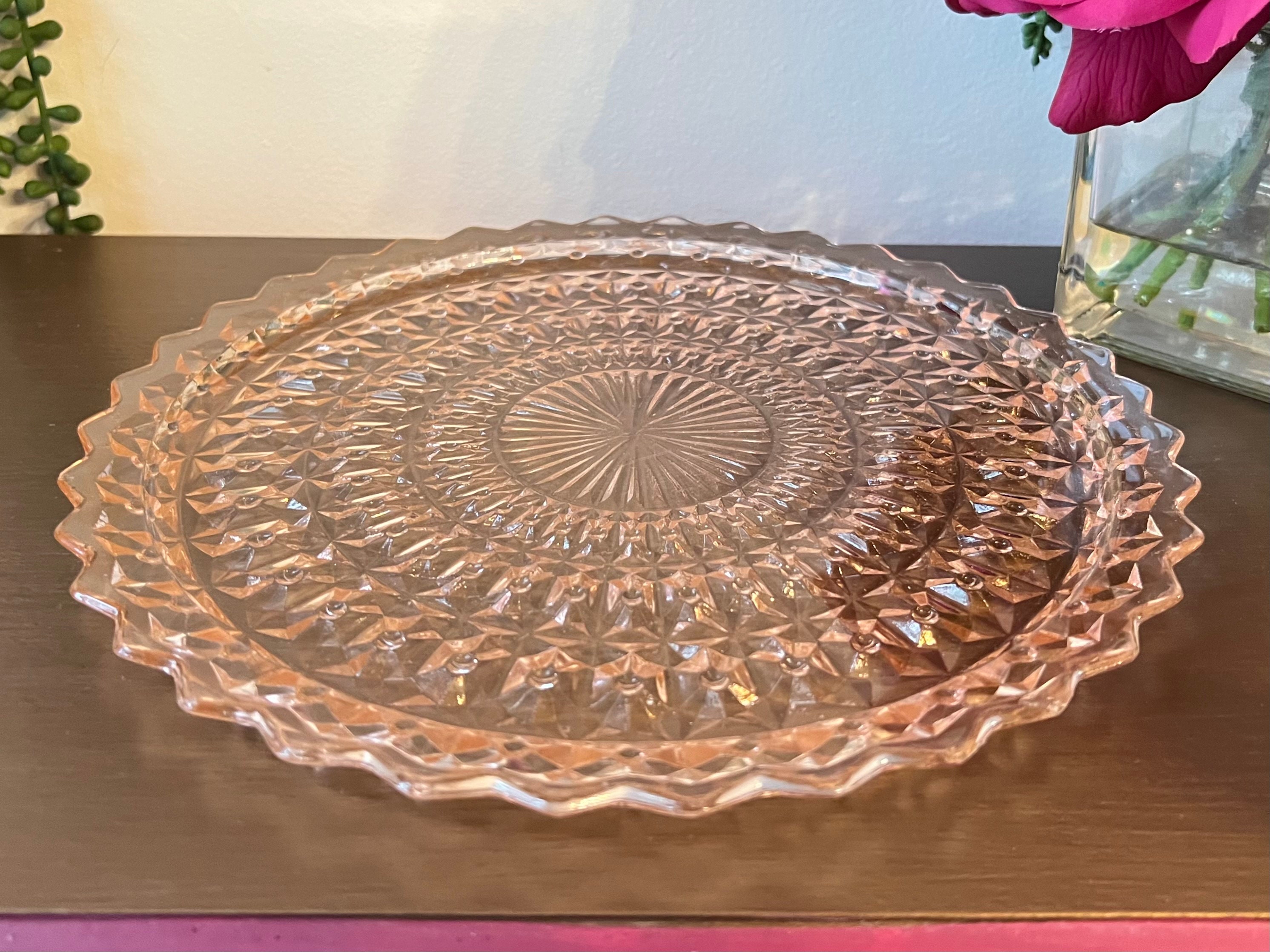 Vintage Pink Depression Glass Serving Platter Jeannette Holiday Button ...