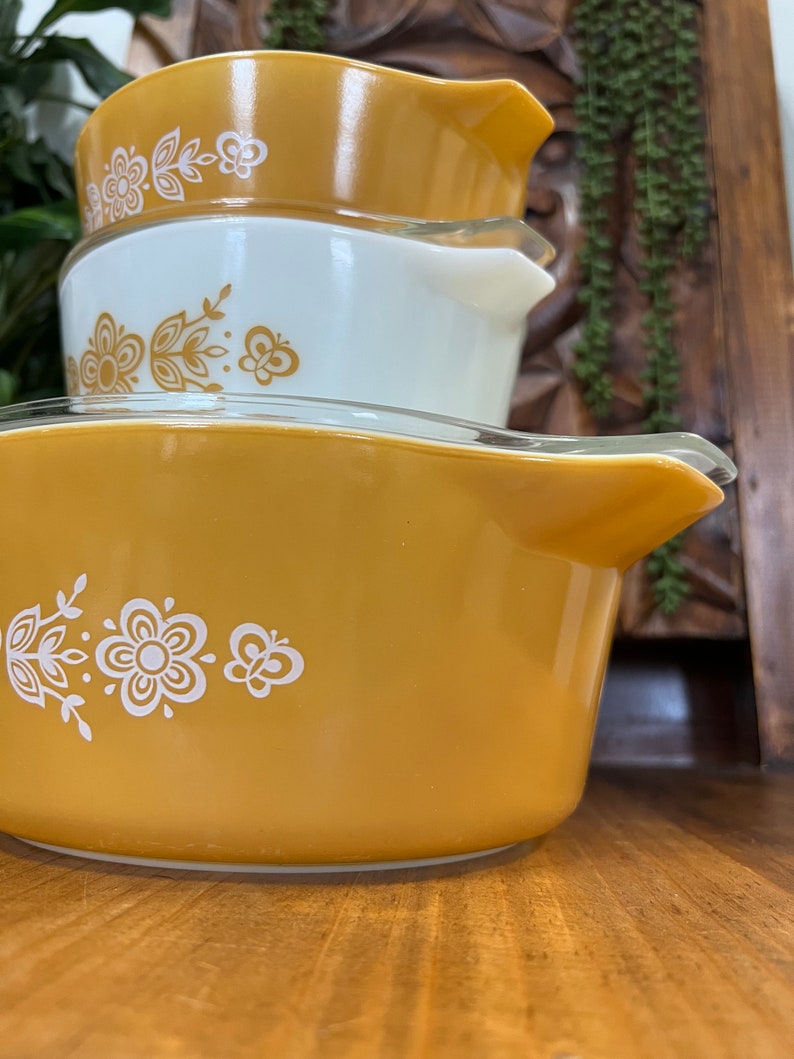 Set of 3 Butterfly Gold Vintage Pyrex Casserole Dishes With - Etsy