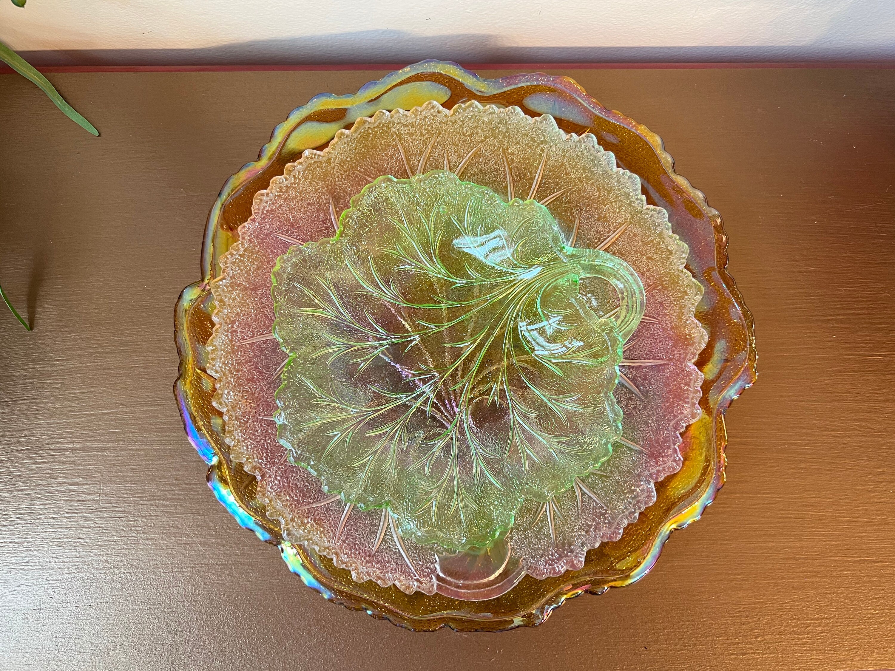 Vintage Indiana Glass "pebble Tree of Life" Plate Set, Carnival, Pink ...