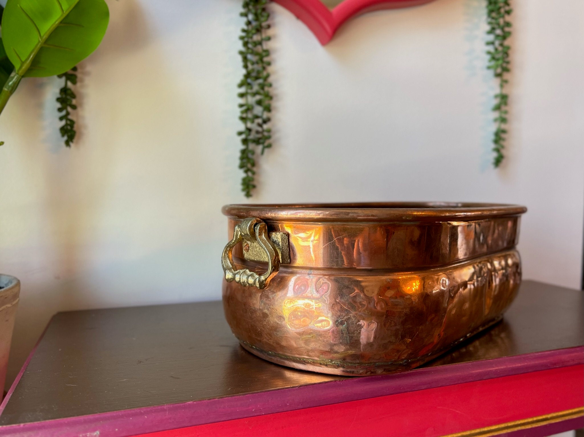 Antique Copper Planter With Swing Handles Vintage Oval Hand - Etsy