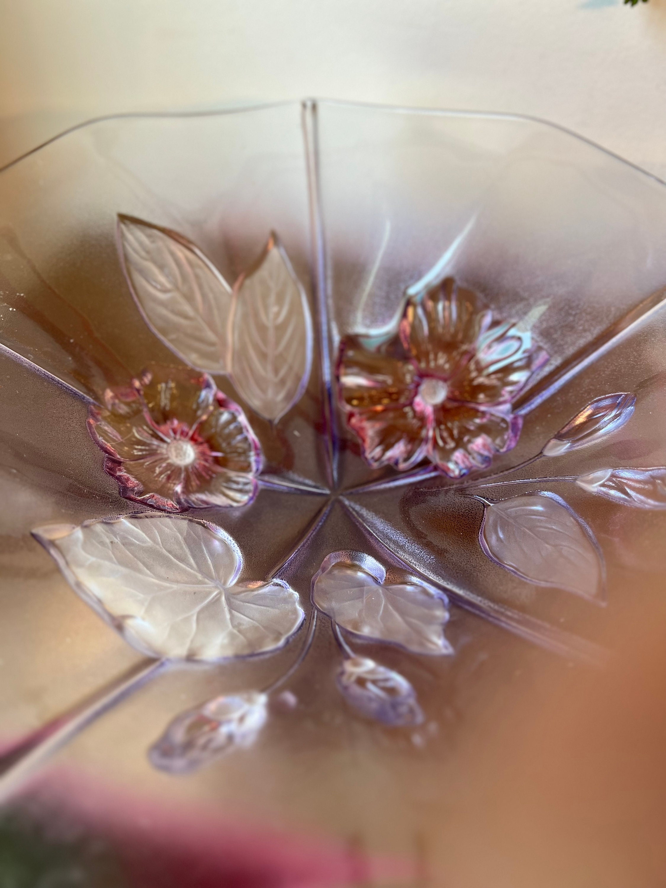 Set of Vintage Mikasa Flower Crystal Serving Dishes Pink Rosella ...