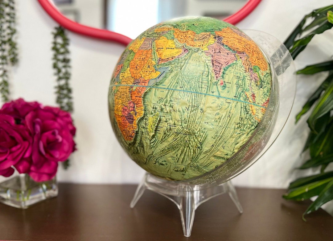Vintage World Atlas Globe | Mid Century Textured Lucite Base Acrylic ...