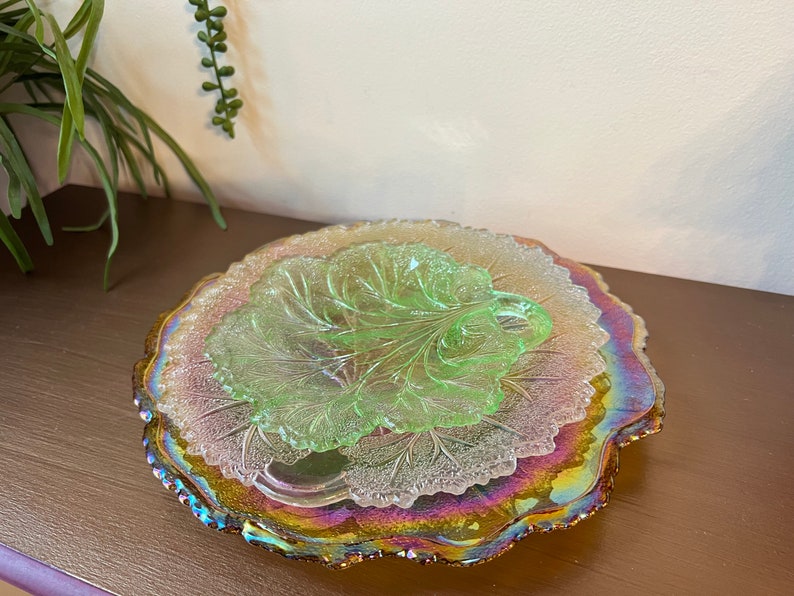 Vintage Indiana Glass "pebble Tree of Life" Plate Set, Carnival, Pink ...