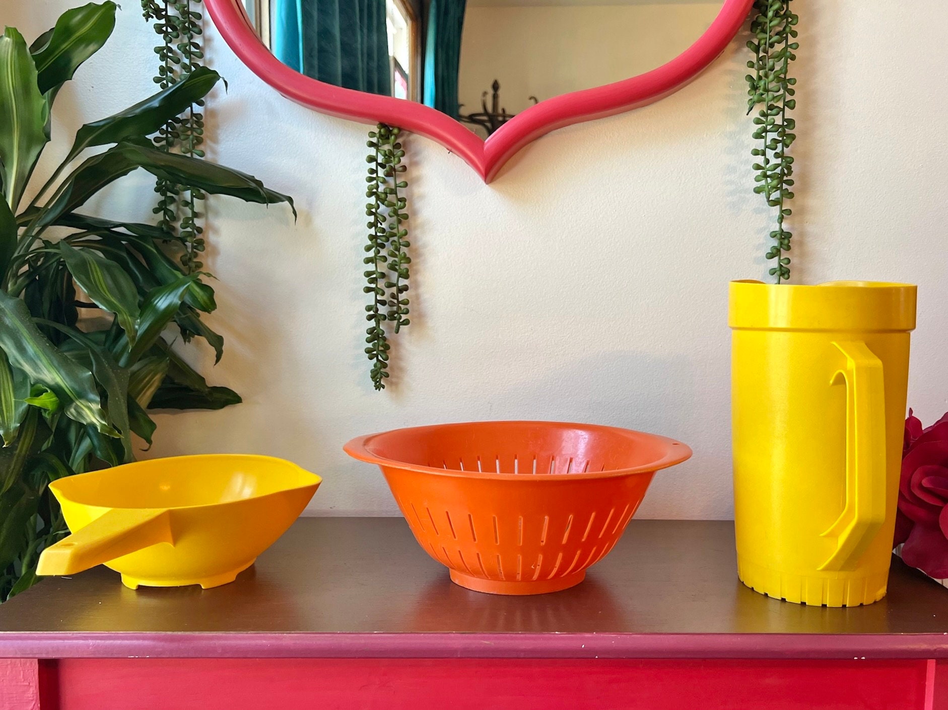 Vintage 70s Tupperware Set | Yellow Tupperware Pitcher | Orange 70s ...
