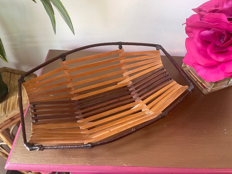 Vintage Wood Slat Basket MCM Bamboo Rattan Teak Modern Slat - Etsy