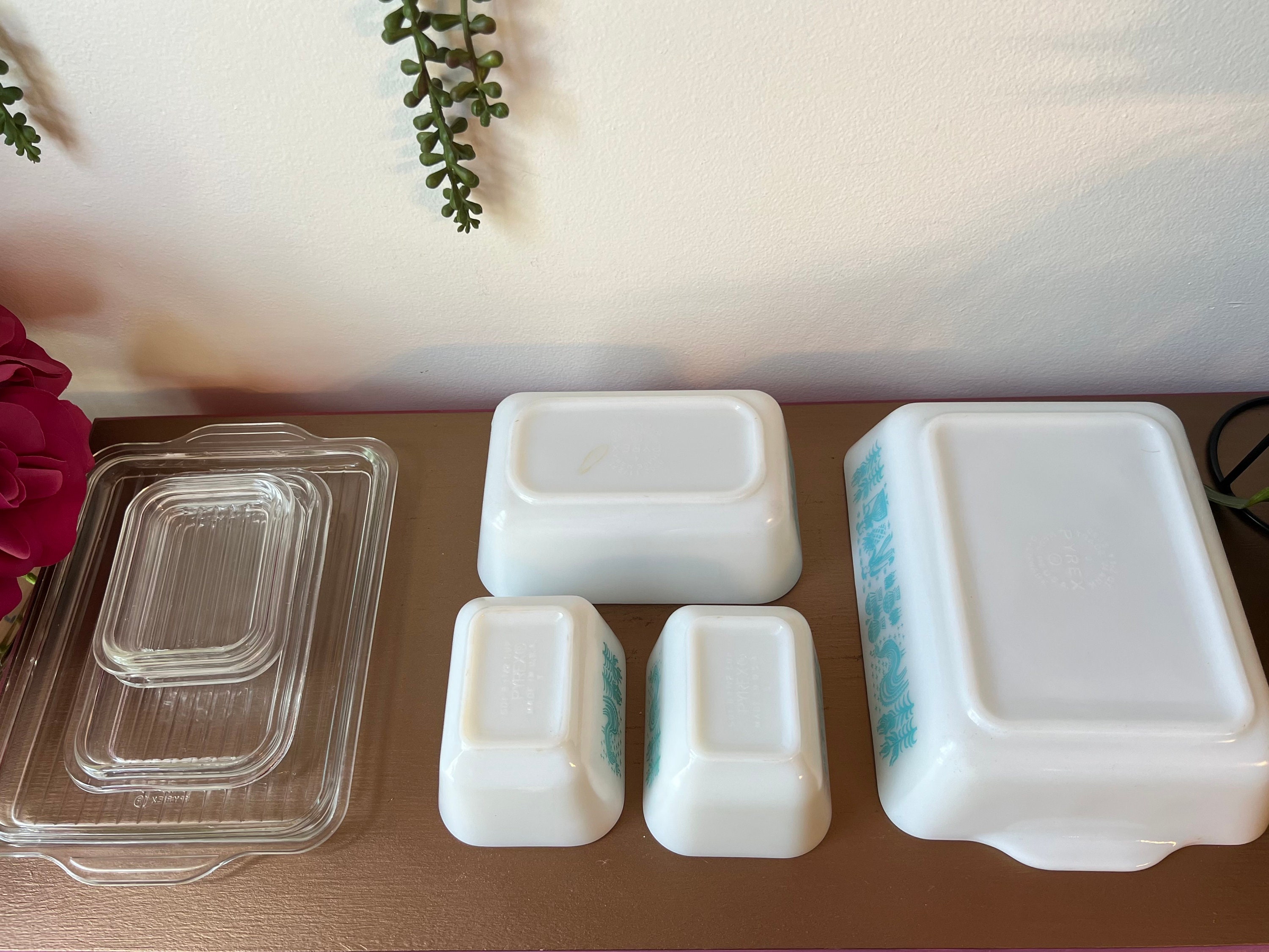 Vintage Pyrex Butterprint Refrigerator Dishes Turquoise and White Amish ...