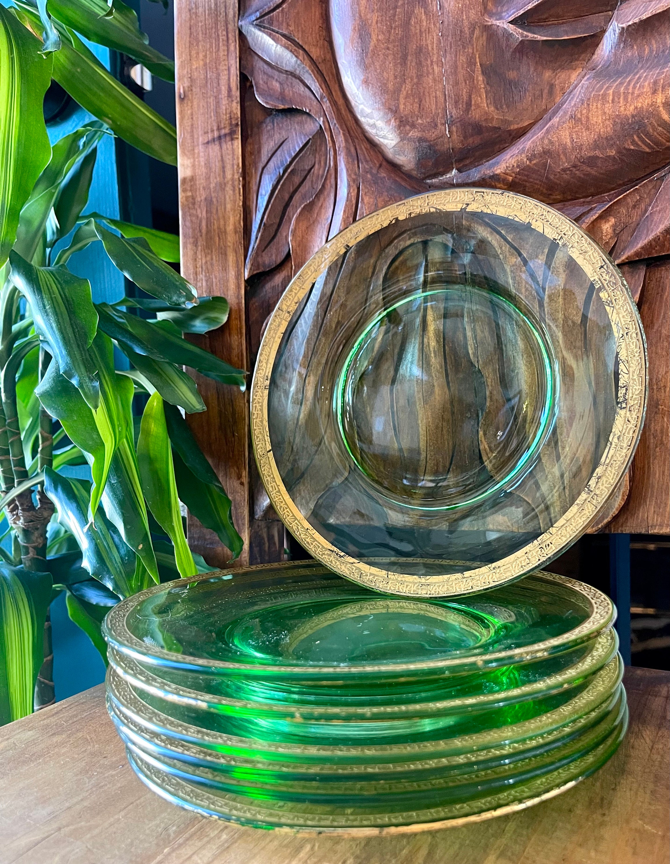 Vintage Green Depression Glass Plates | Green Uranium Glass Plates Set ...