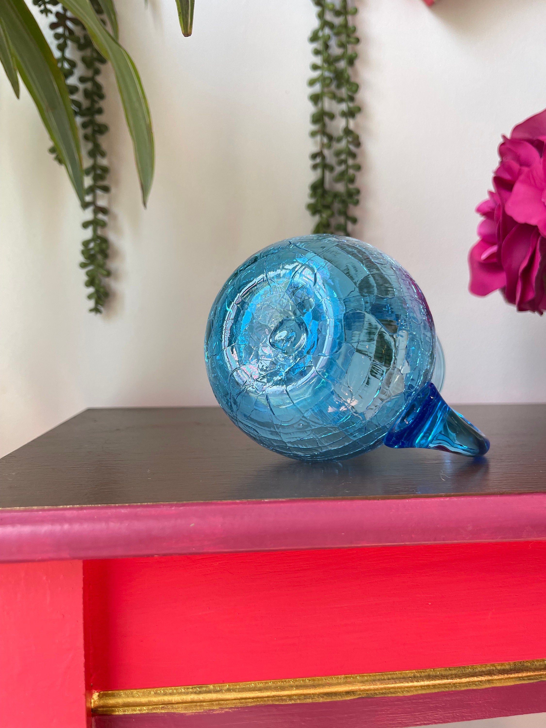 MCM Mini Turquoise Crackle Glass Blenko Pitcher 637S Small Aqua Blue ...