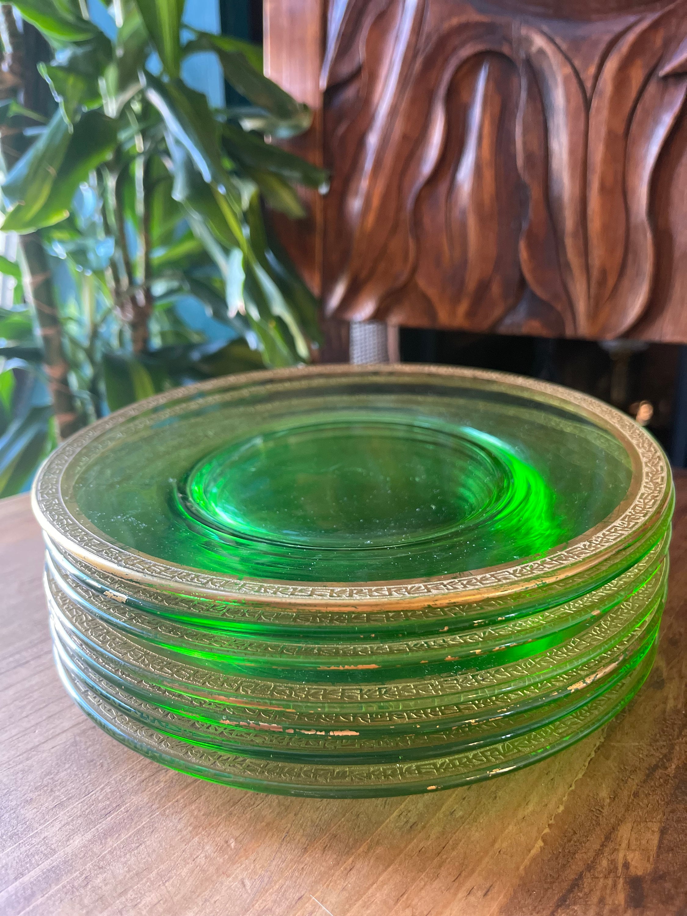 Vintage Green Depression Glass Plates | Green Uranium Glass Plates Set ...