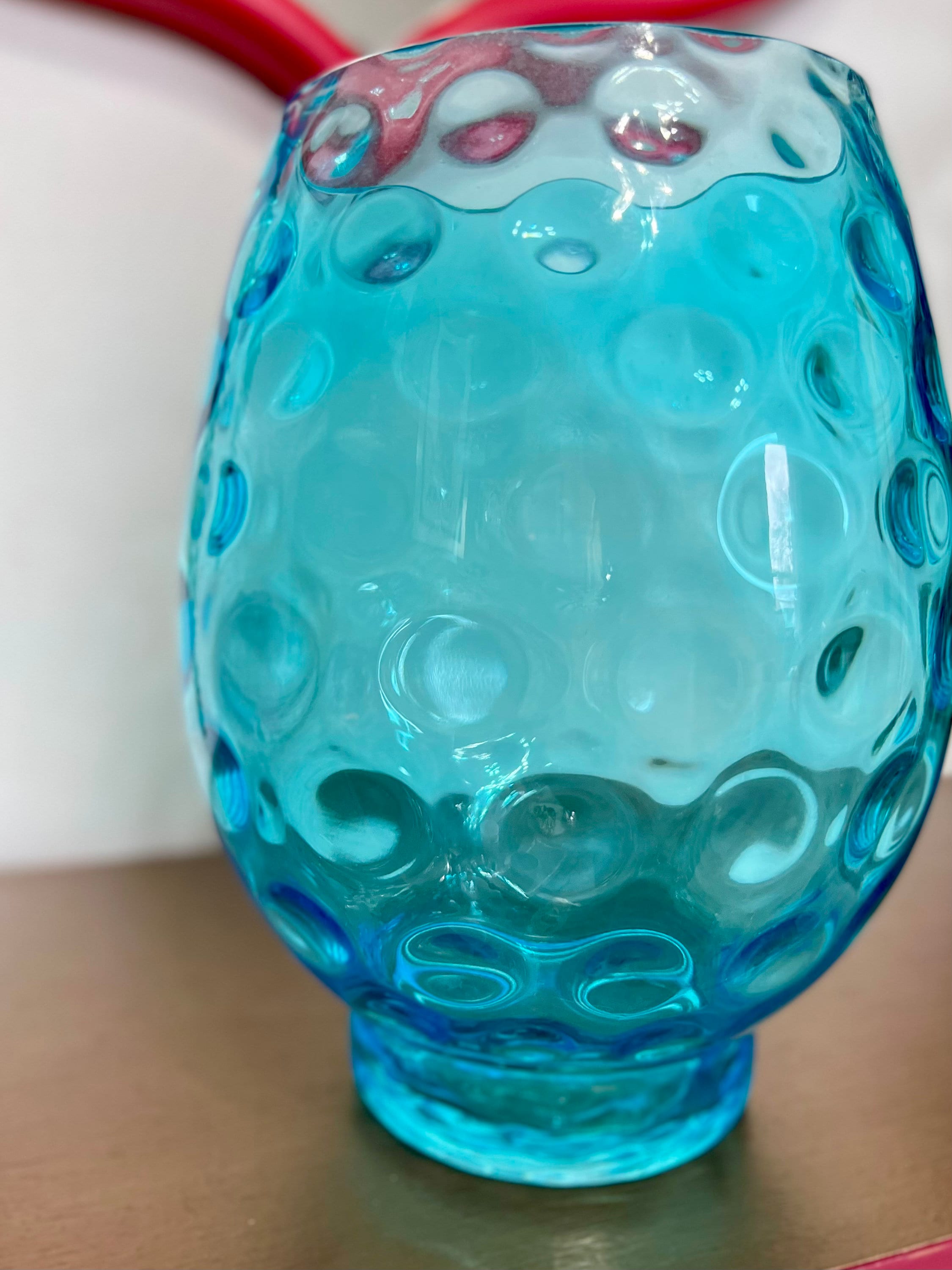 Large Vintage Aqua Thumbprint Glass Centerpiece Bowl Vase - Etsy