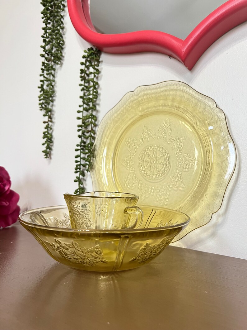 Vintage Yellow Depression Glass Serving Set | Patrician, Sharon, Madrid ...