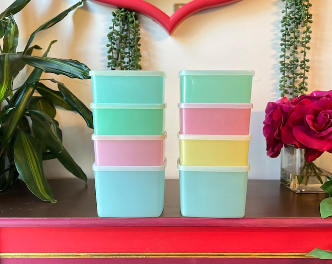 Vintage Tupperware Pastel Square Round Covered Containers Set of 8 With ...