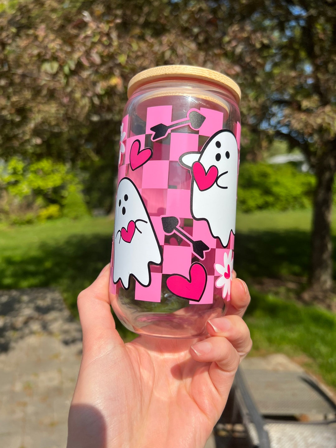 Cute Ghost Can Shaped Cup| 16OZ | Glass Straw| Bamboo Lid - Etsy