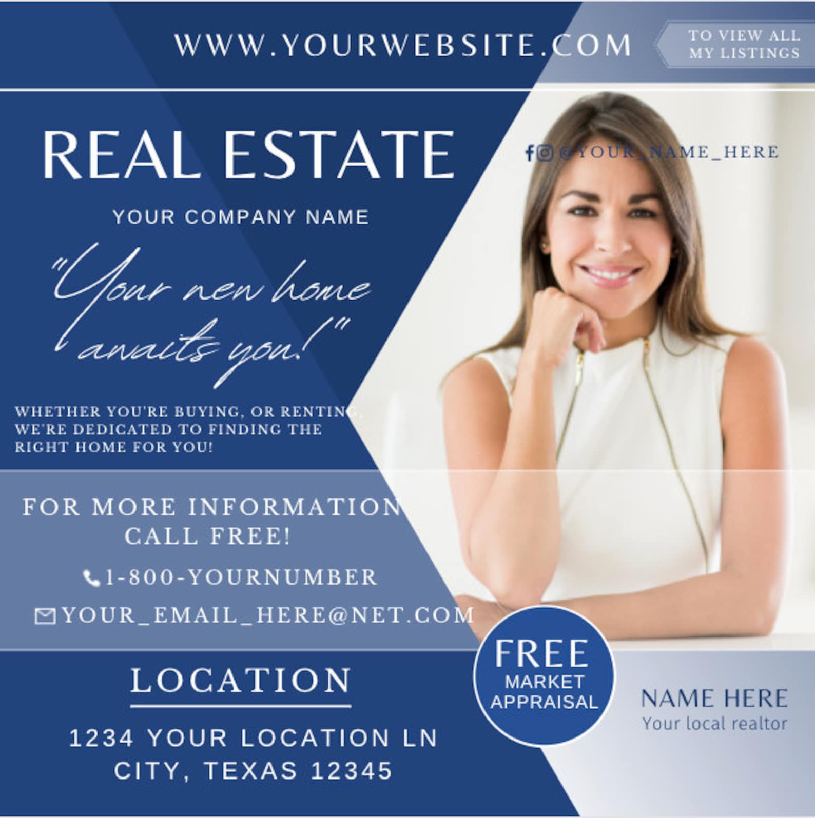 Real Estate Agent Flyer Template - Editable Instagram Home Realtor ...