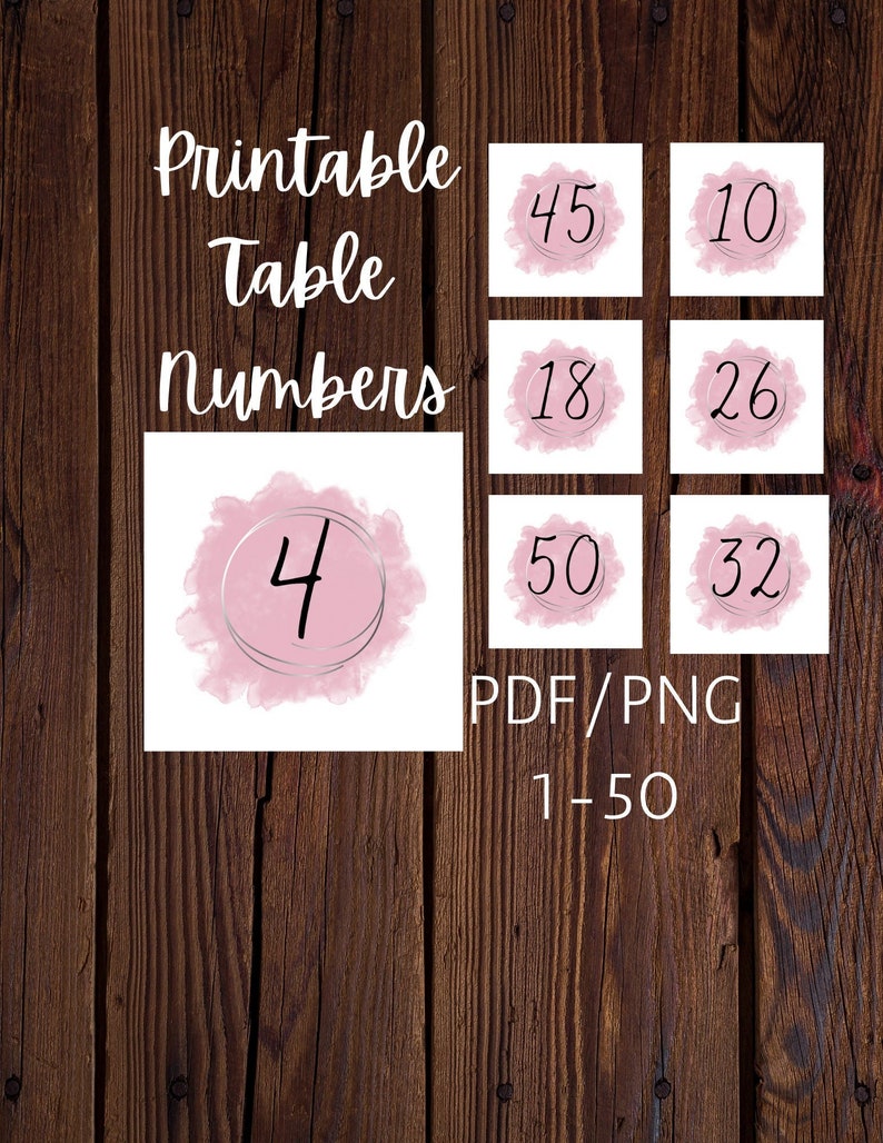 Printable PDF Pink Table Numbers Wedding Part Shower Grey - Etsy México