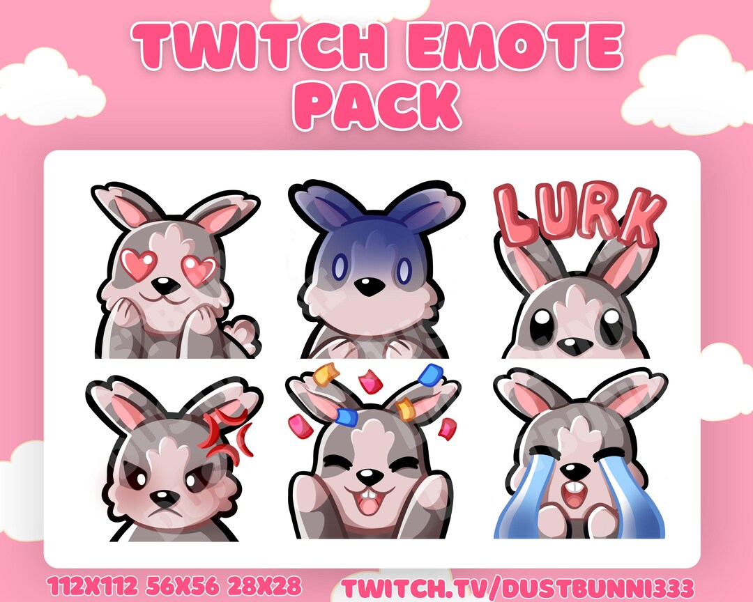 Cute Kawaii Grey and White Bunny Rabbit Twitch Emote Pack - Etsy