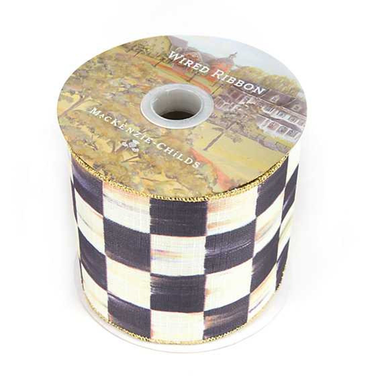 Mackenzie-childs Courtly Check Ribbon: Black, White & Gold Wired ...