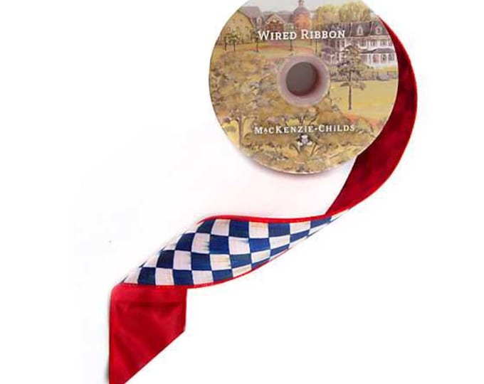 Authentic Mackenzie-childs Ribbon, Blue Royal Check, Red Backing, 2in ...