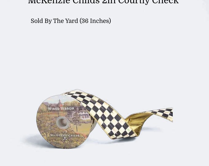 Mackenzie-childs Ribbon: Black & White Courtly Check, Gold Trim (2in X ...