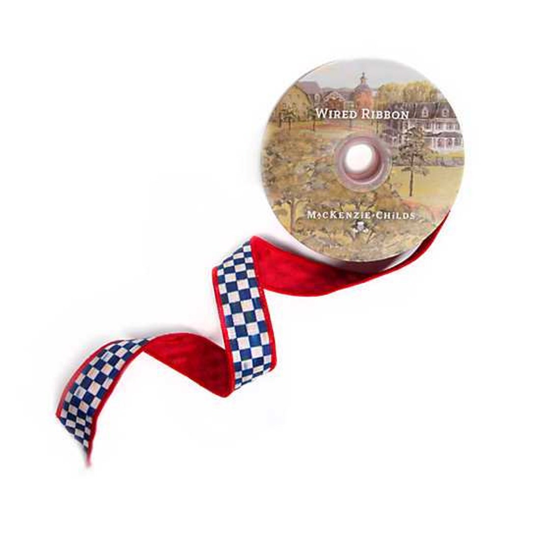 Authentic Mackenzie-childs Ribbon, Blue Royal Check, Red Backing, 1in ...