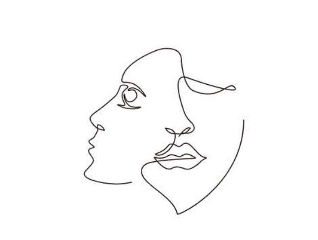Continuous Line, Drawing of Set Faces and Hairstyle, Fashion Concept ...