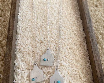 Tiny Turquoise Cattle Tag Initial Necklace Handstamped Western Necklace ...