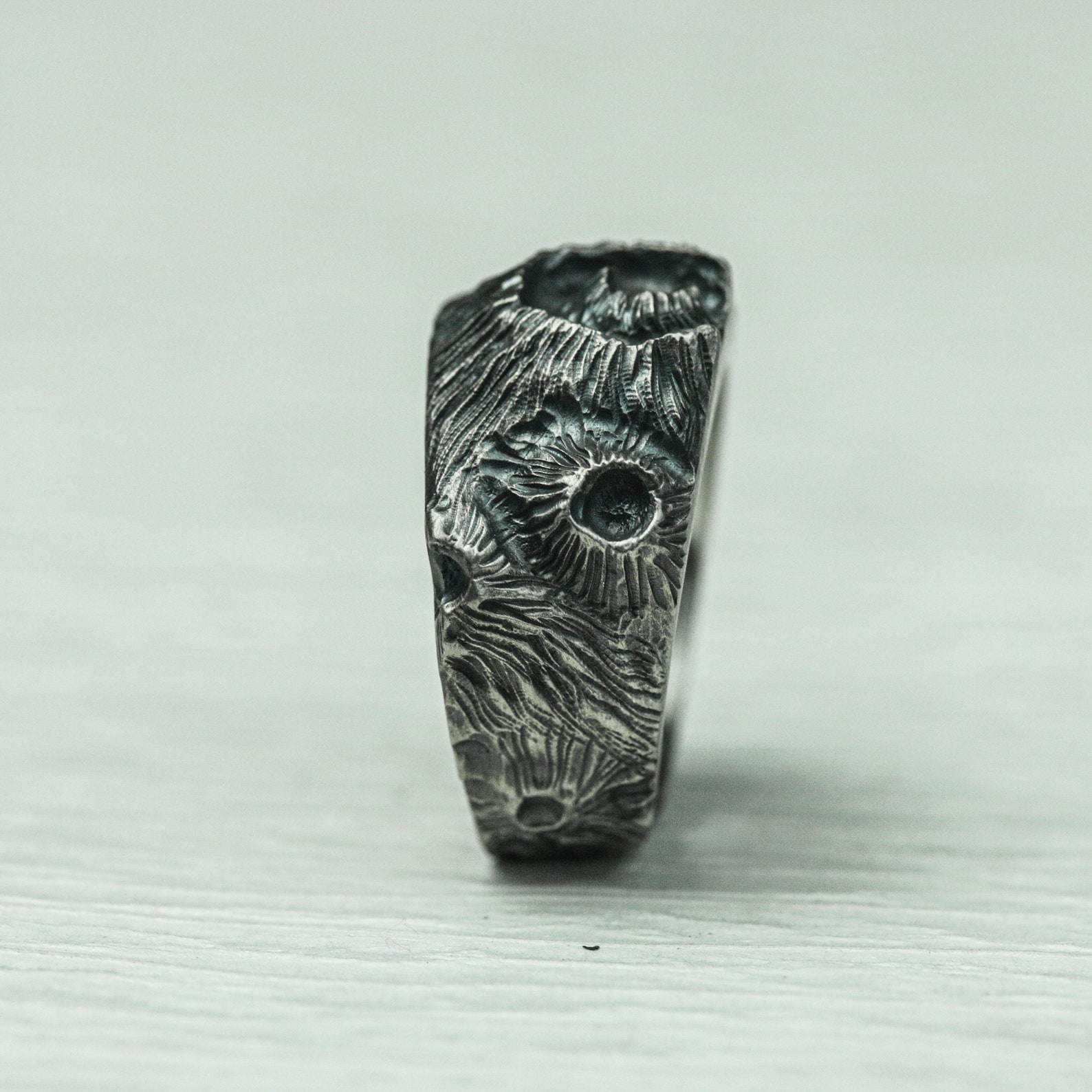 Moon Surface Silver Ring, Unique Moon Ring, Dark Side of the Moon ...