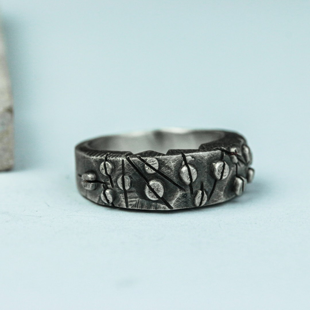 Rivet Cutting Men's Silver Rings, Mechanical Design Men's Rings ...