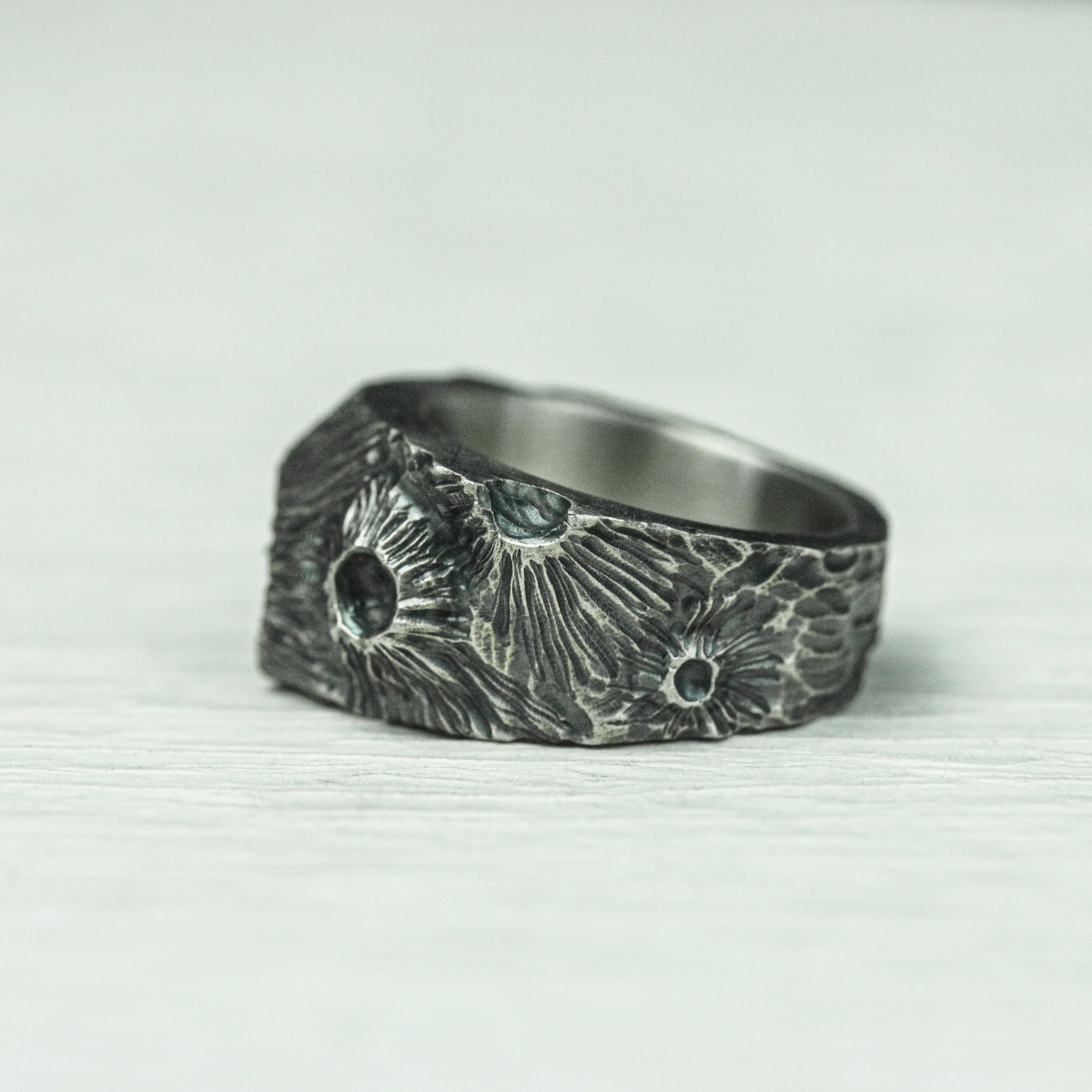 Moon Surface Silver Ring, Unique Moon Ring, Dark Side of the Moon ...