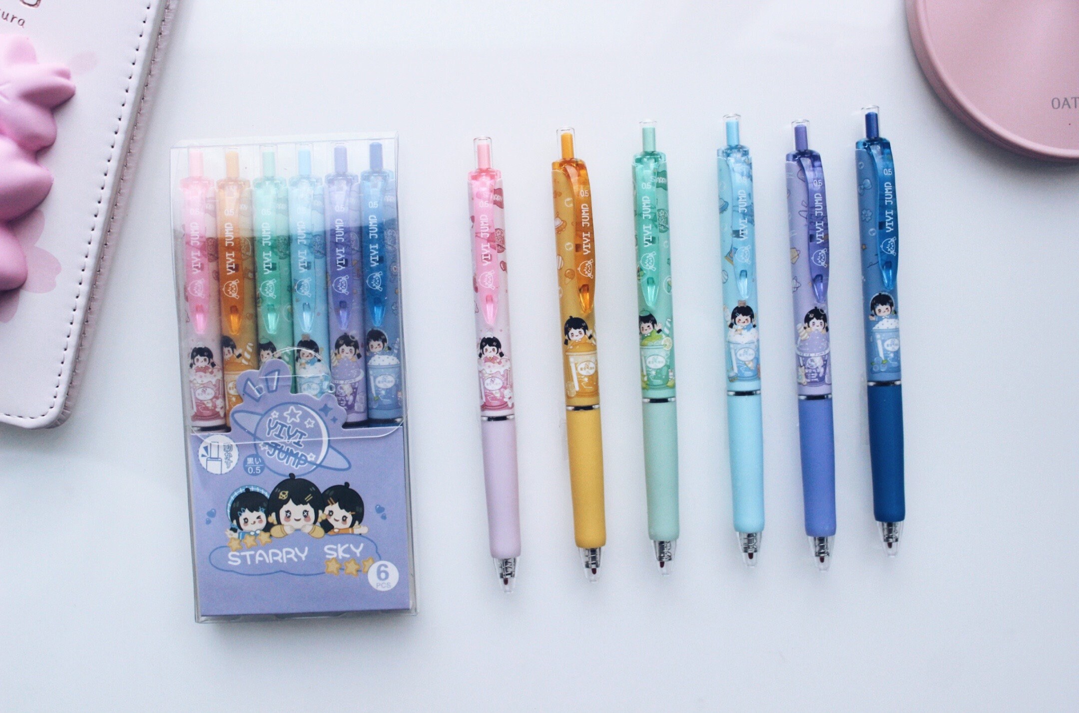 6pcs/set Kawii Girl Pen, Cartoon Girl, Black Ink 0.5mm Ballpoint Pens ...