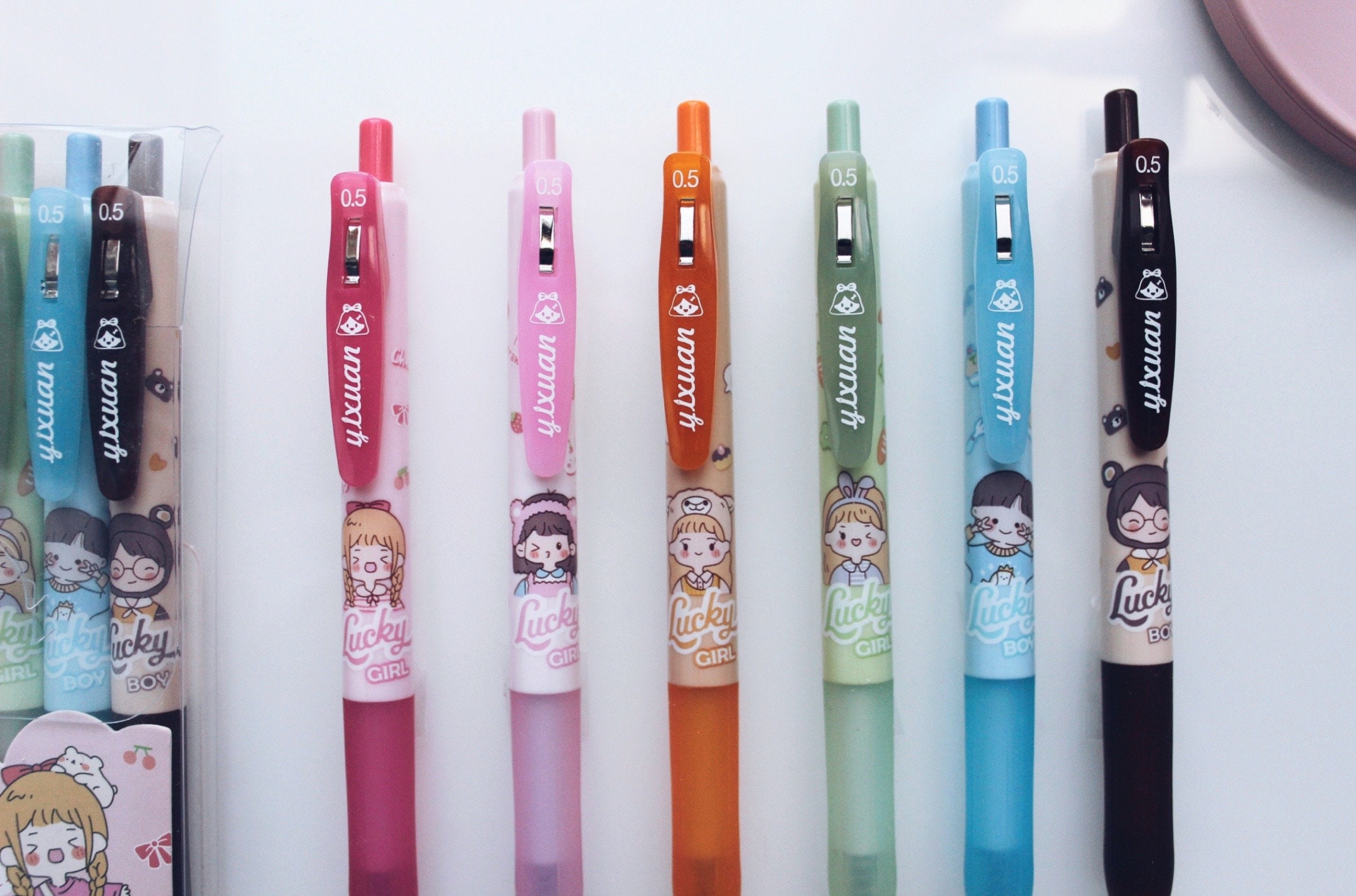 6pcs/set Kawii Girl Pen, Cartoon Girl, Black Ink 0.5mm Ballpoint Pens ...