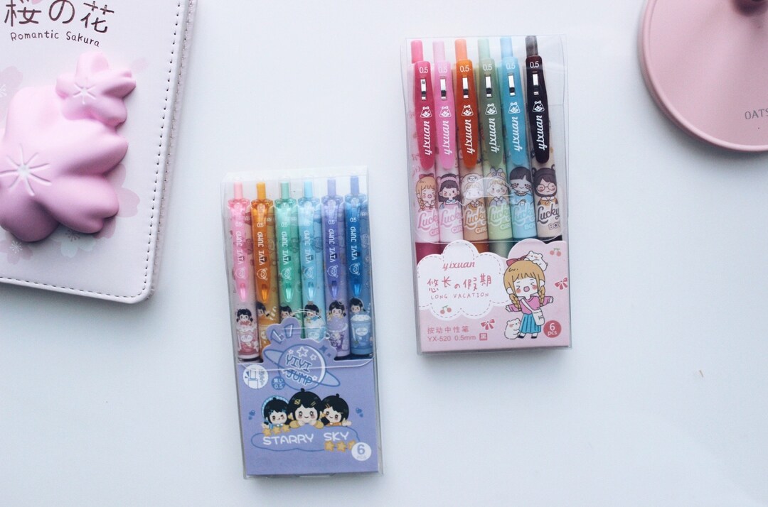 6pcs/set Kawii Girl Pen, Cartoon Girl, Black Ink 0.5mm Ballpoint Pens ...