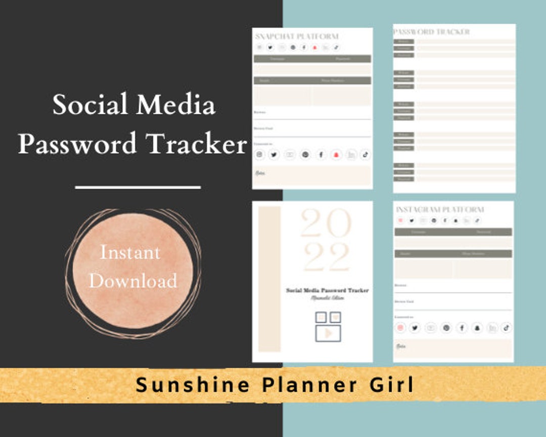 Printable Social Media Password Tracker, Social Media Password ...