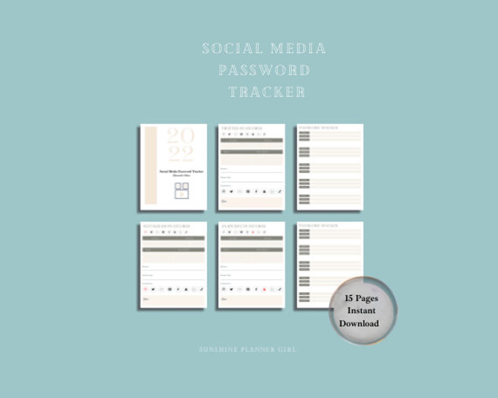 Printable Social Media Password Tracker, Social Media Password ...