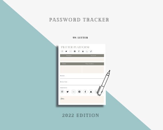 Printable Social Media Password Tracker, Social Media Password ...