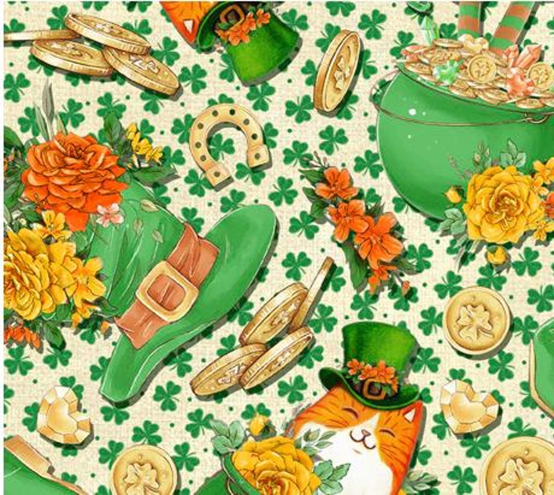 FQ St Pat's Cats Fat Quarter Cut Fabric - Etsy