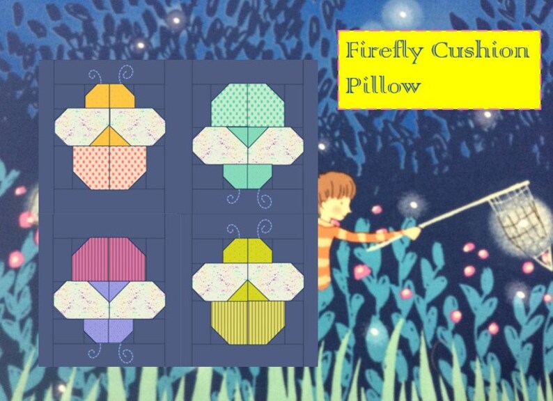 Firefly Frenzy Pattern and Kit Pack, Bench Pillow, Cushion Pillow, or ...