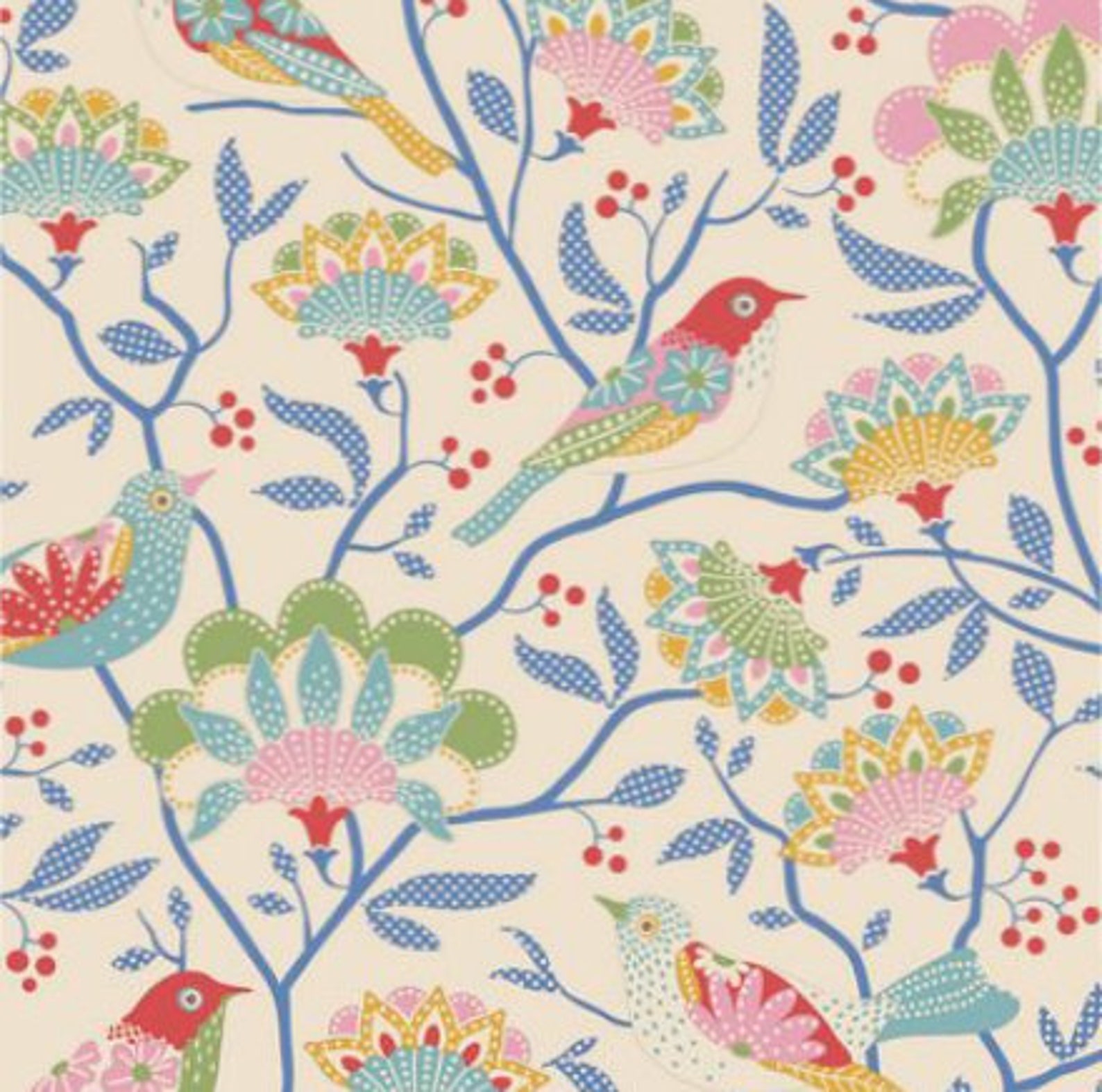 Tildas World Jubilee Collection Bird Tree Cream Fabric by the Yard ...