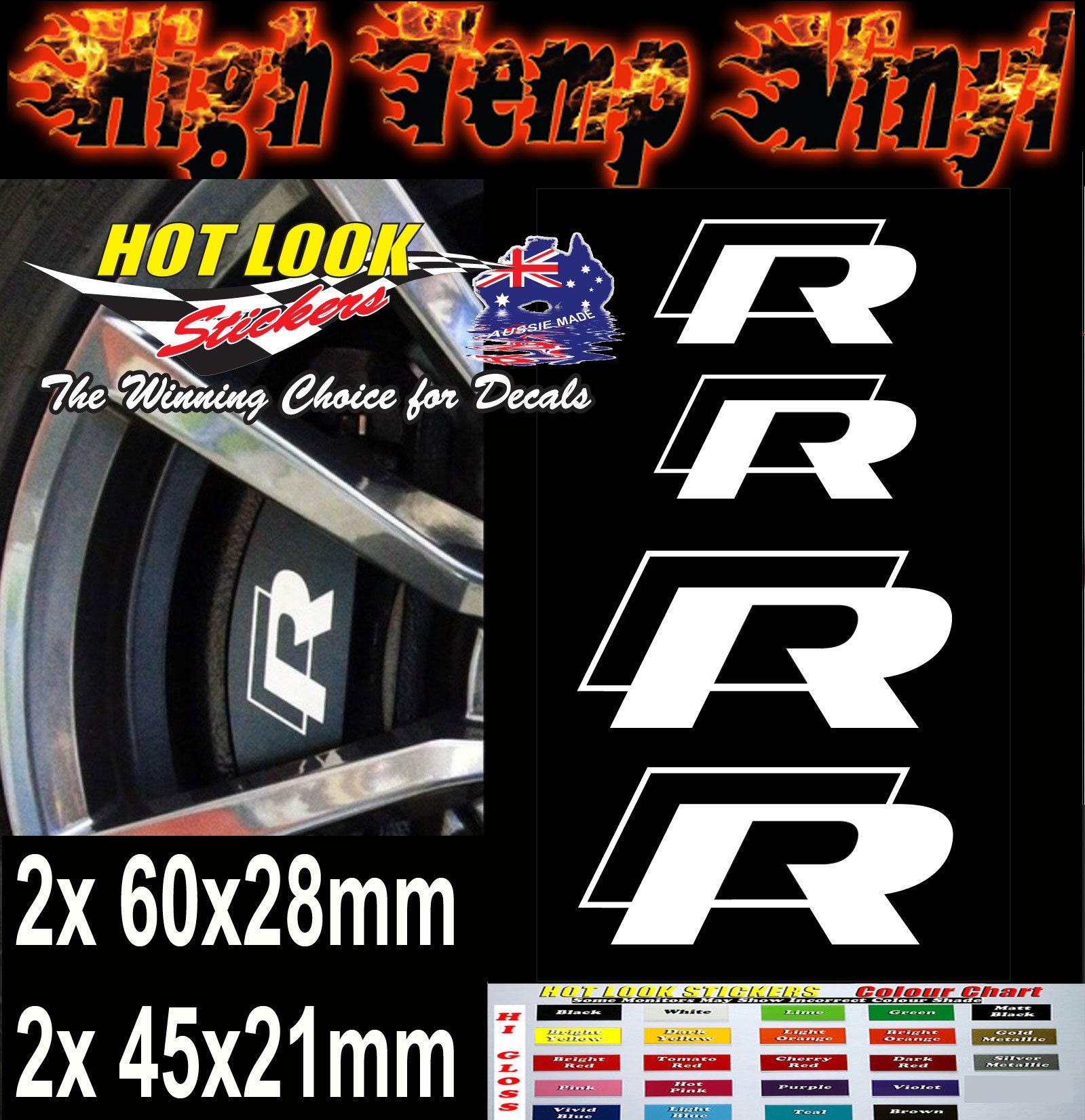 4x Golf MK6 MK7 MK7.5 High Temp Brake Caliper Stickers Decals ...