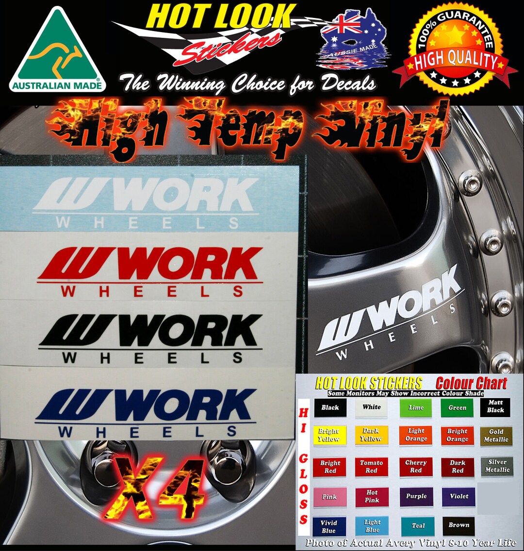 WORK Wheels Rim Decals X4 JDM Drift Racing 90mm X 20mm Motorsport Rally ...
