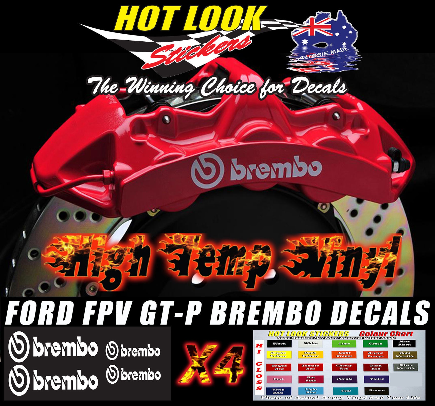 Brembo Sticker Brembo Hi-Temp Vinyl Decals For Brake Calipers - 4-Pack ...
