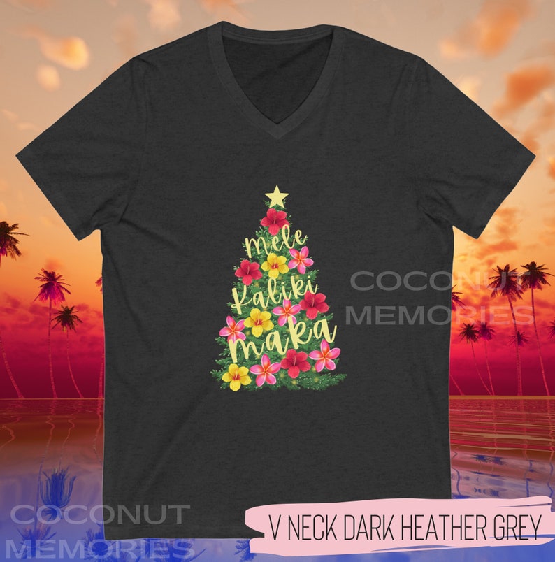 Mele Kalikimaka Christmas Tree V Neck, Hawaiian Christmas Tee, Cute ...