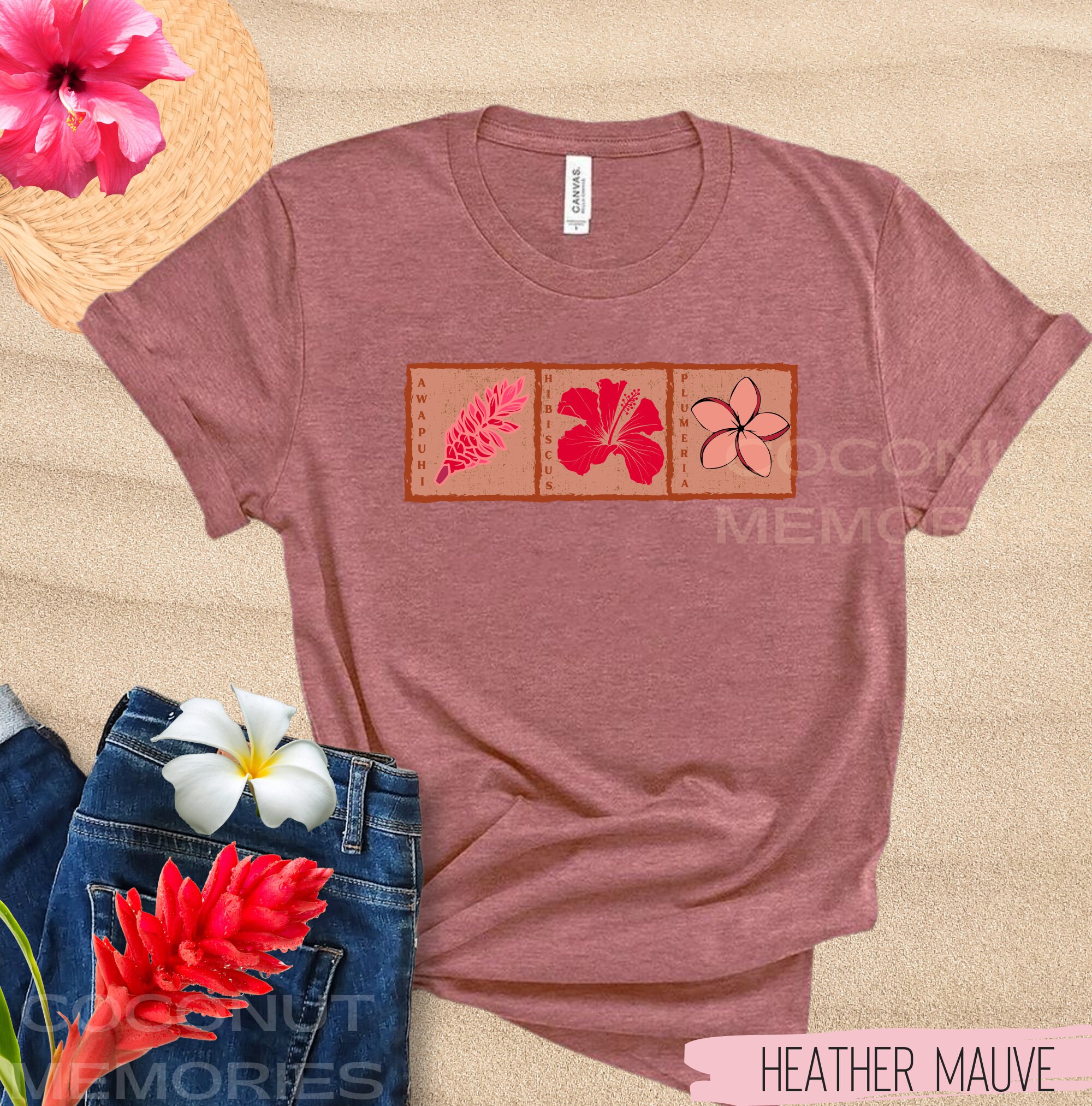 Hawaiian Flowers Shirt, Awapuhi Red Ginger Flower T-shirt, Hibiscus Flower Tshirt, Plumeria Tee ...