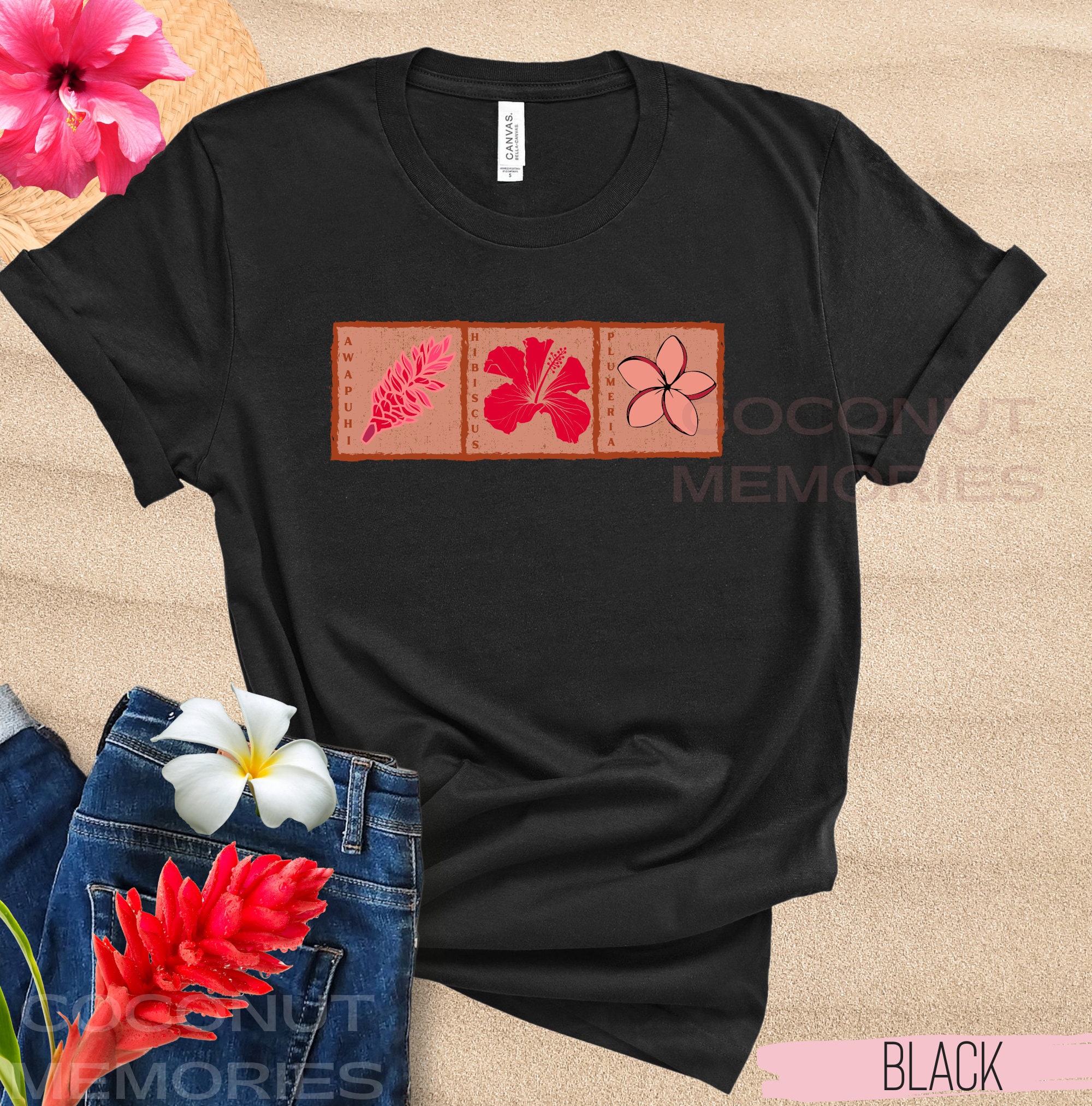 Hawaiian Flowers Shirt, Awapuhi Red Ginger Flower T-shirt, Hibiscus Flower Tshirt, Plumeria Tee ...