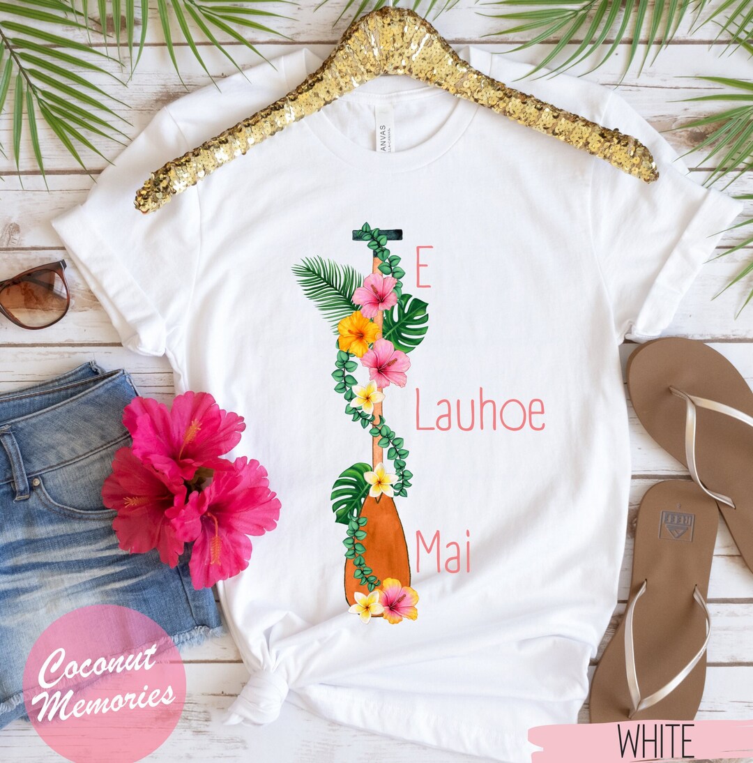 Hawaiian Canoe Paddle and Flower T-shirt, E Lauhoe Mai Shirt, Wahine ...