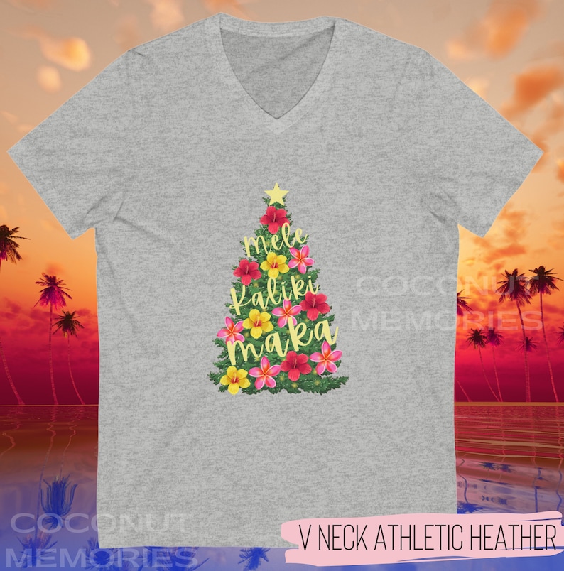 Mele Kalikimaka Christmas Tree V Neck, Hawaiian Christmas Tee, Cute ...