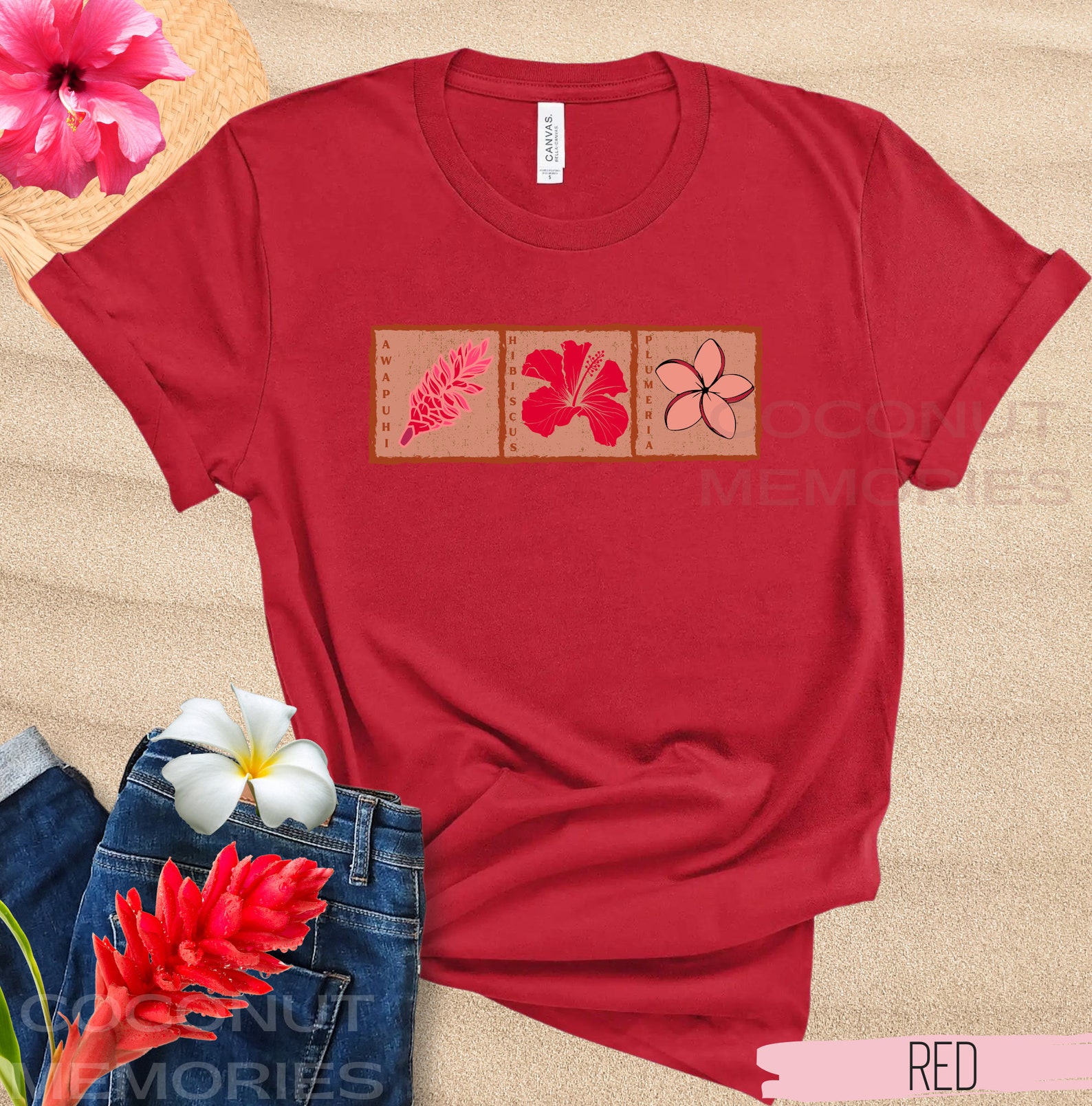 Hawaiian Flowers Shirt, Awapuhi Red Ginger Flower T-shirt, Hibiscus Flower Tshirt, Plumeria Tee ...