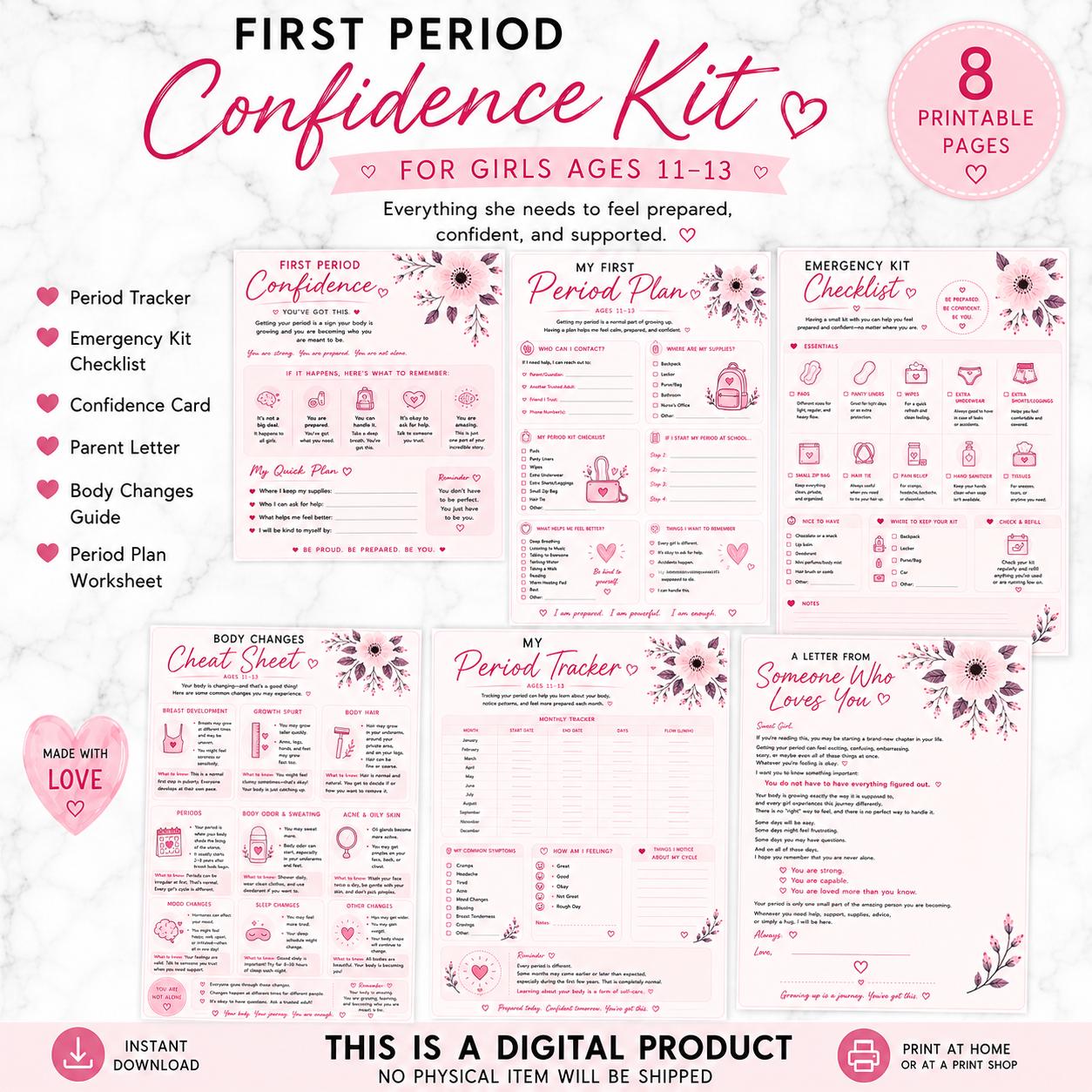 First Period Kit for Girls Ages 11-13 Puberty Bundle Printable Period ...