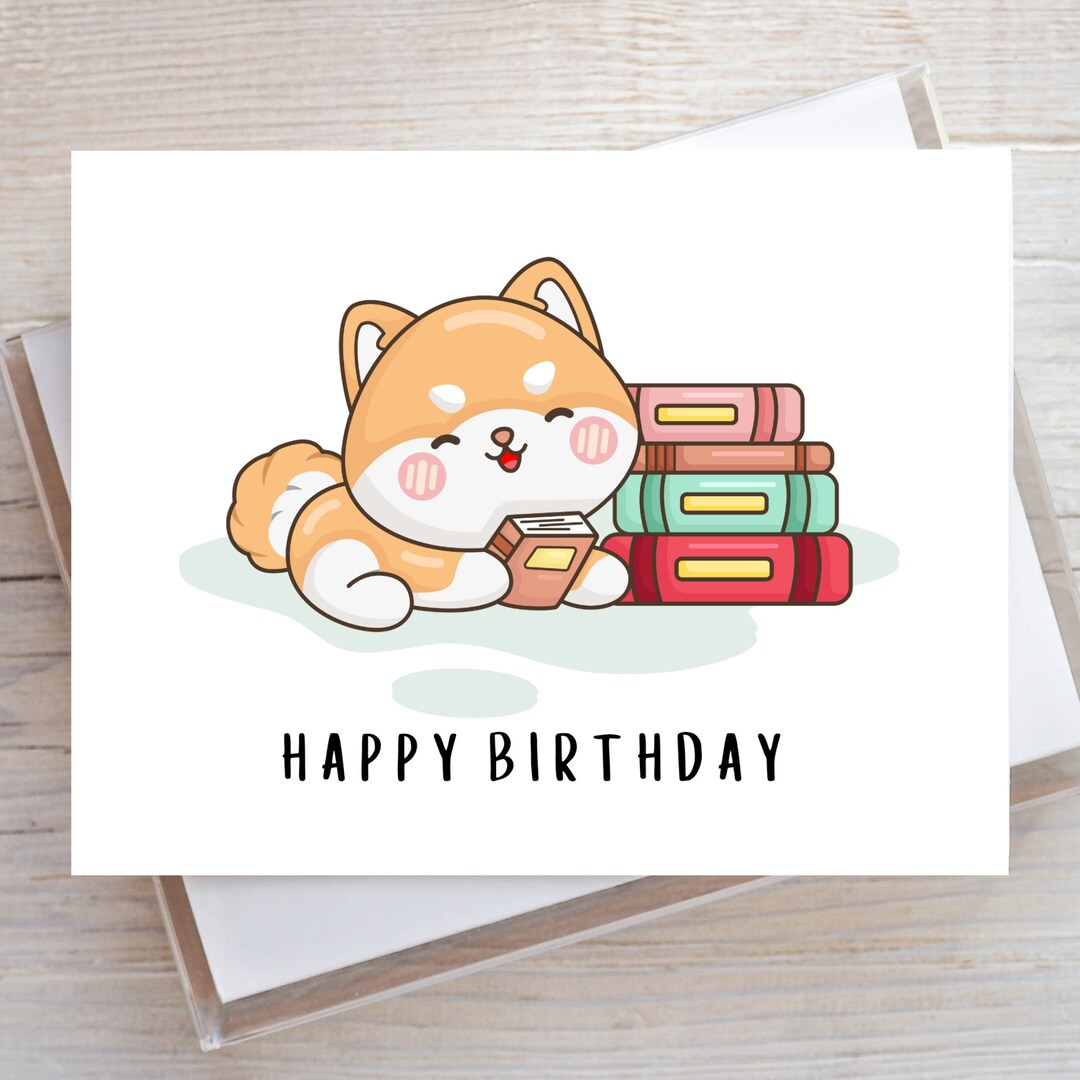 Cat Reading Birthday Card, Cute Birthday Card, Cat Lover Birthday Card ...