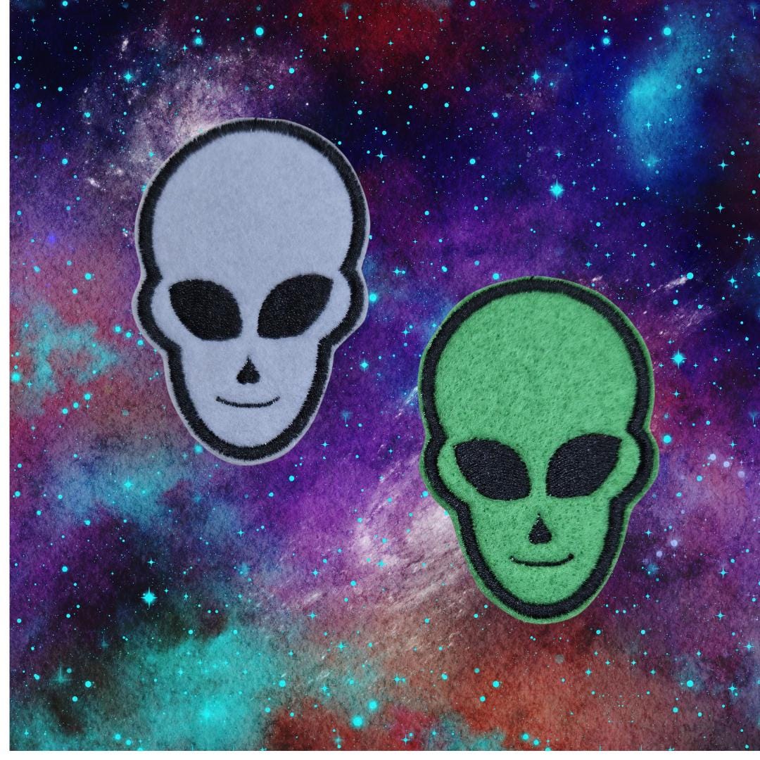 Alien Head Iron on Patch - Grey Alien Patch - Green Alien Patch - Etsy